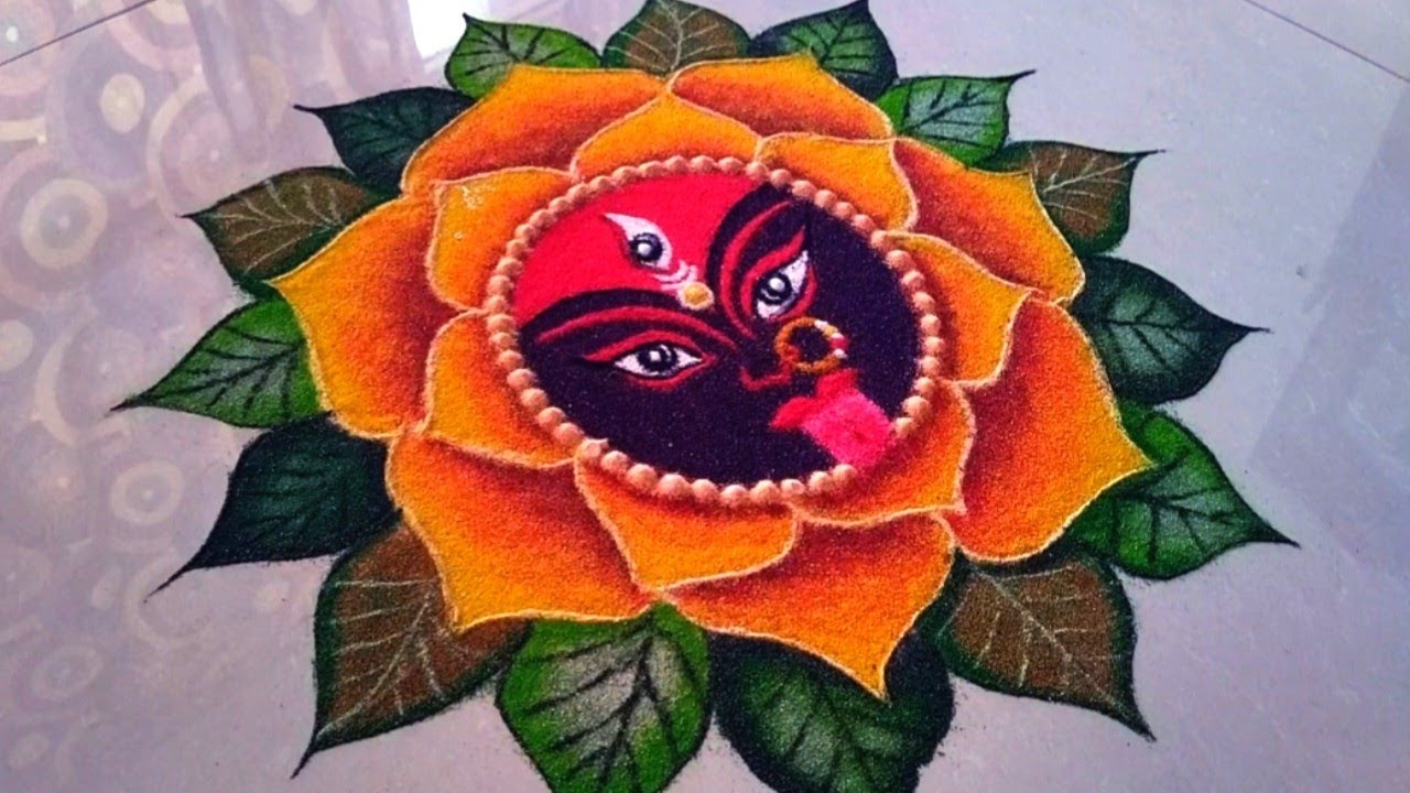 Easy creative rangoli designs | Kali mata face rangoli | New rangoli ...