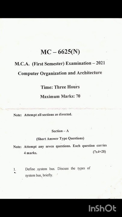 MCA 1st Sem Computer Organisation and Architecture PYP 2020-21 #bu #bundelkhanduniversity #mca # ...