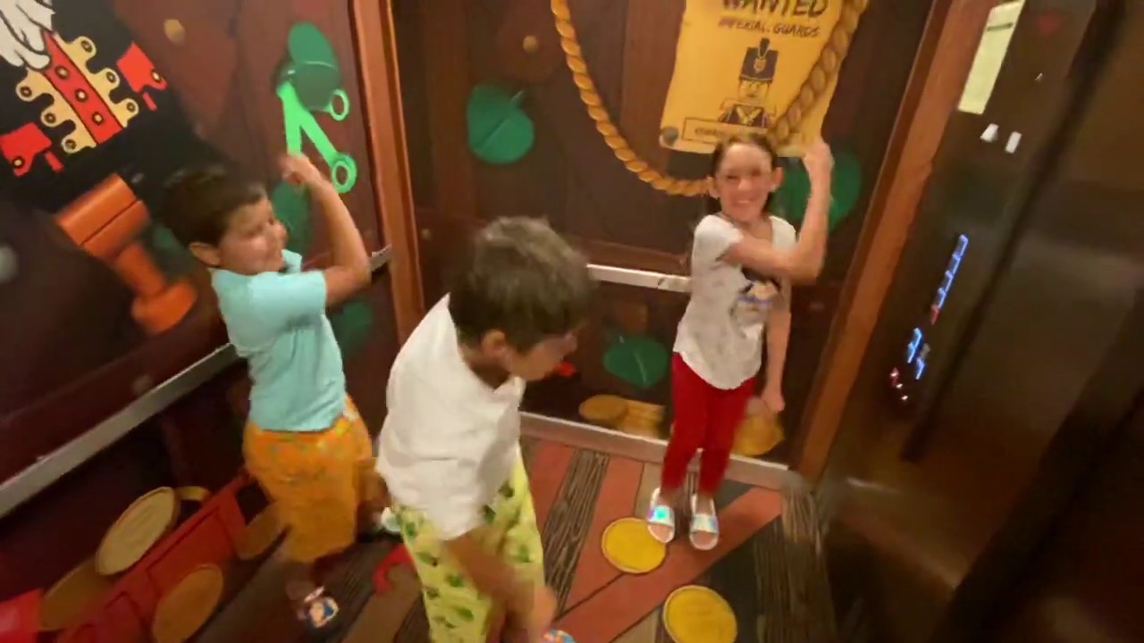 Party in the elevator at the pirate hotel at Legoland Florida - YouTube