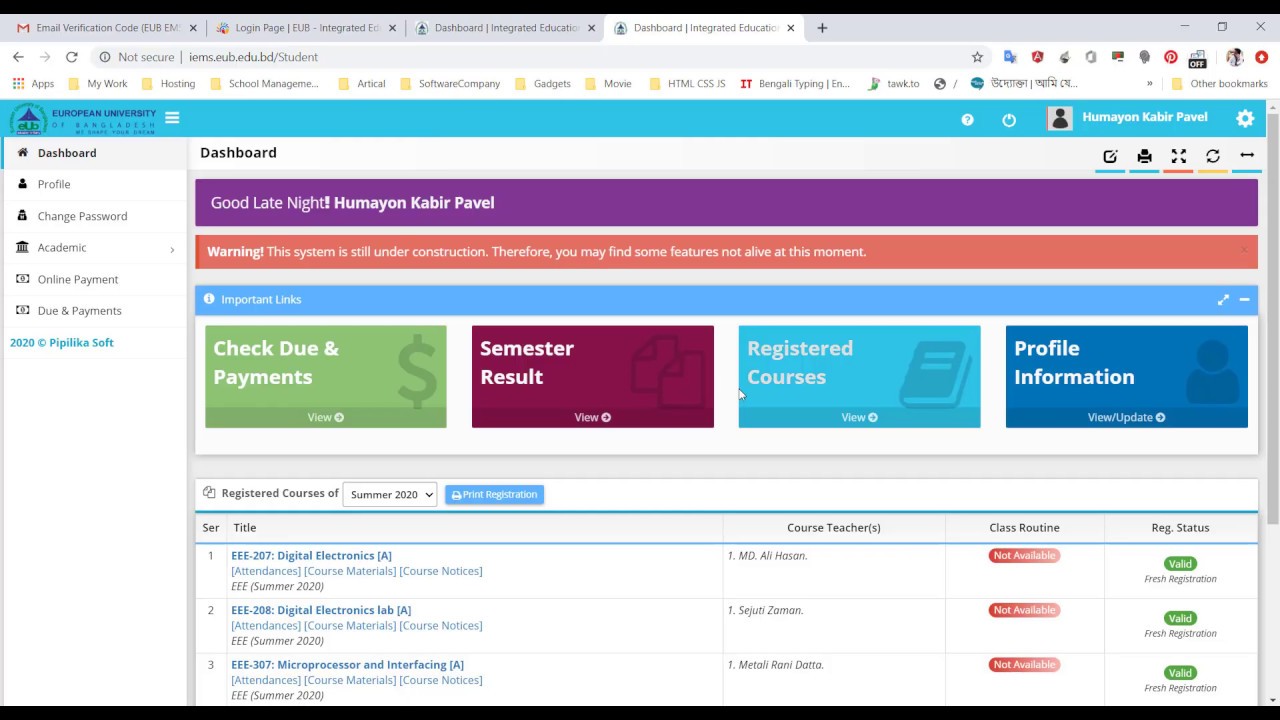 Part-4: View Semester Result, Course Registration | i-EMS Student ...