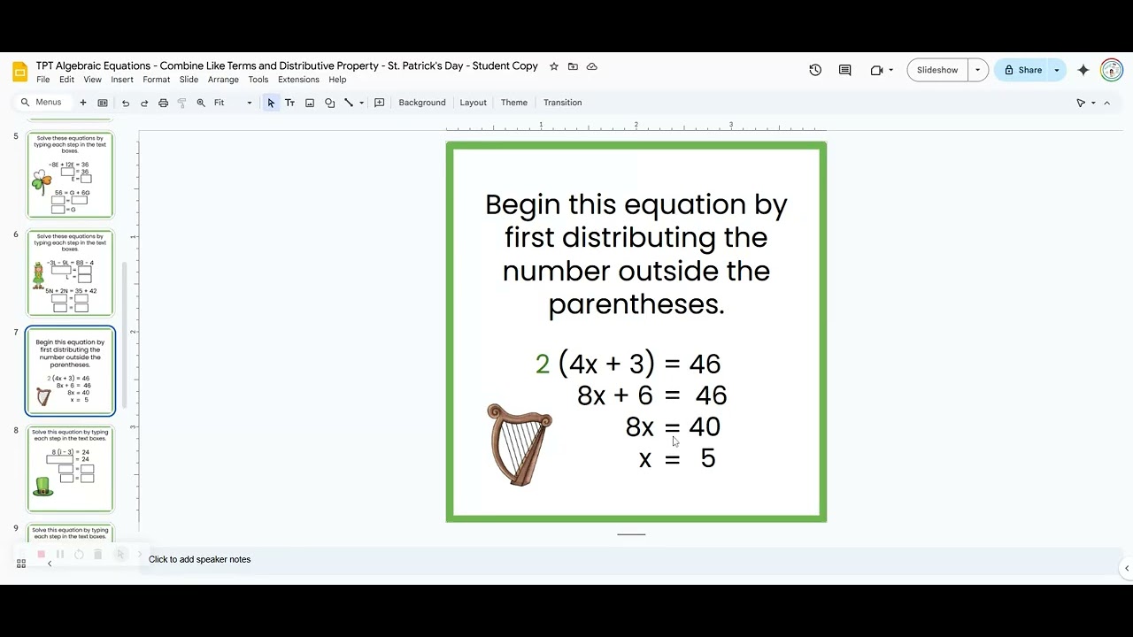 Algebraic Equations with Combining Like Terms and the Distributive ...