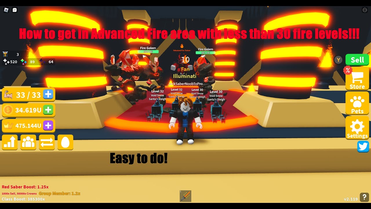 Saber Simulator - How to get in Advanced Fire area without level 30 ...