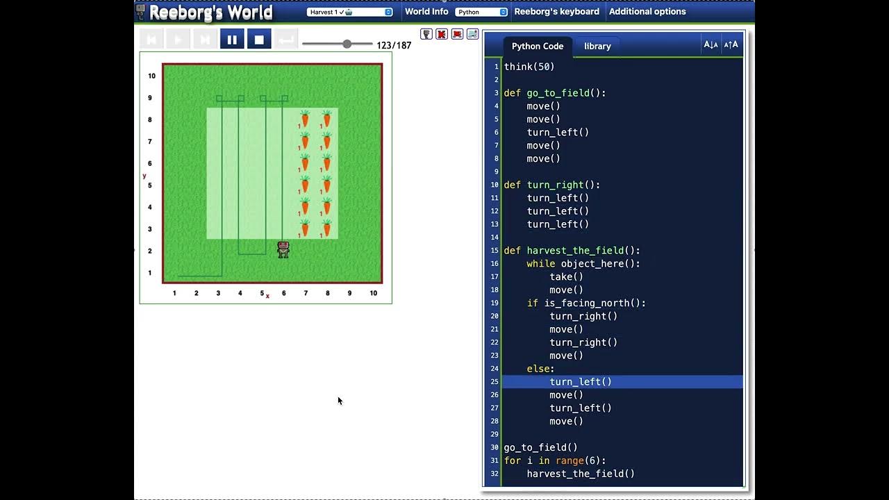 Reeborg's World Harvest 1 | Python Solution - YouTube