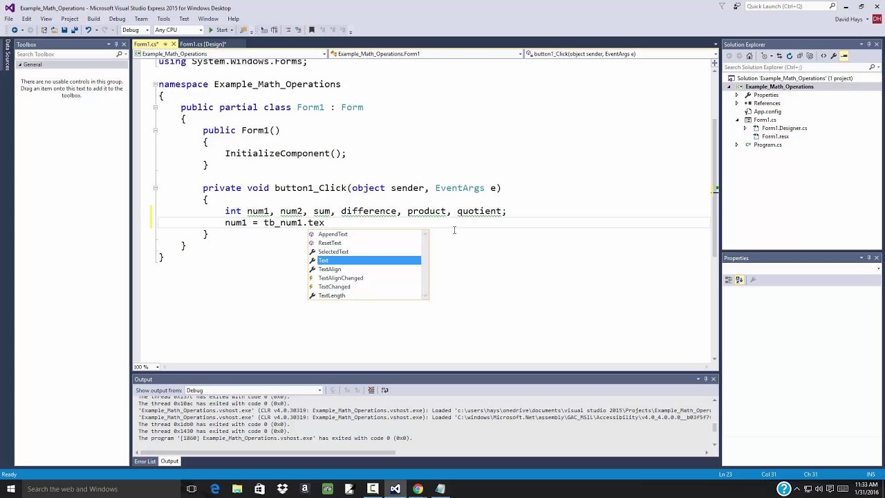 C# Programming - Data and Visual Interface - Math Operations Example ...