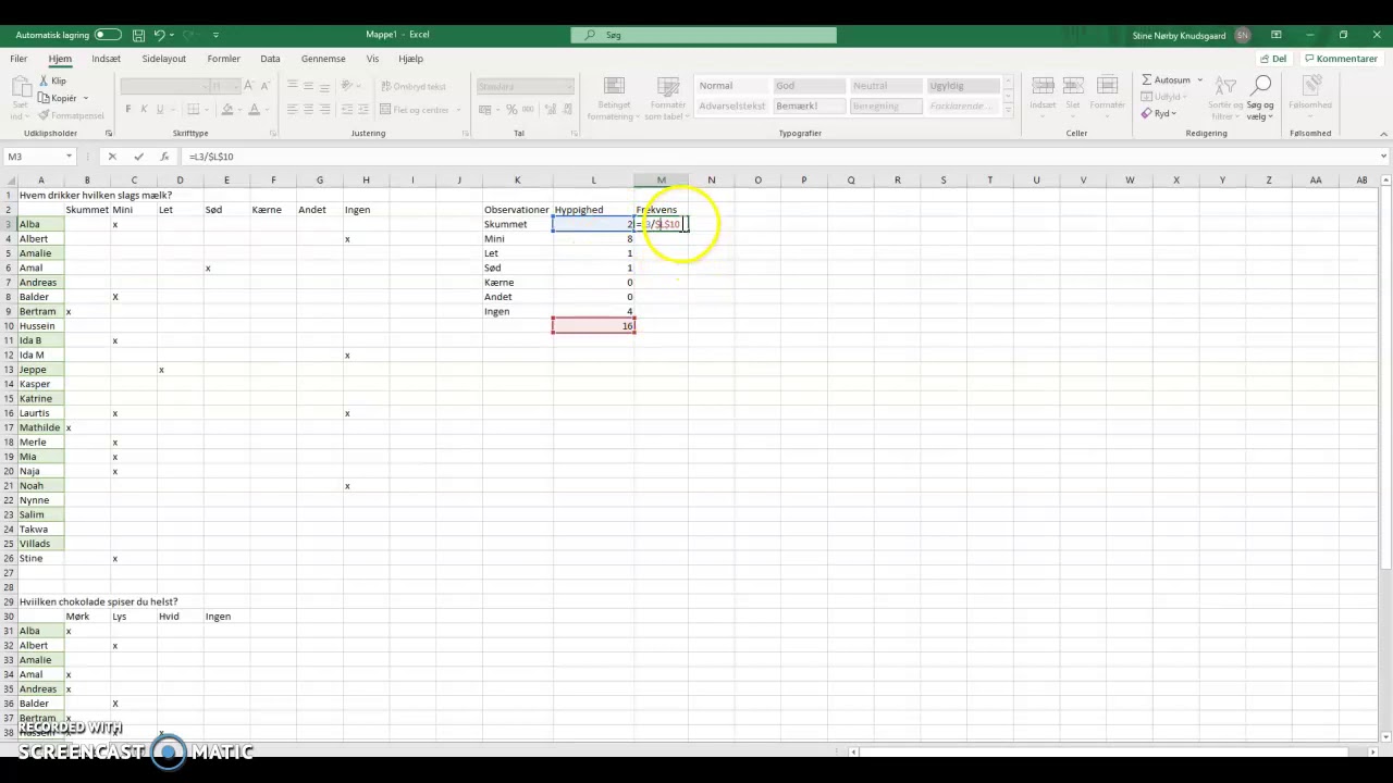 Hyppighedstabel i excel - YouTube