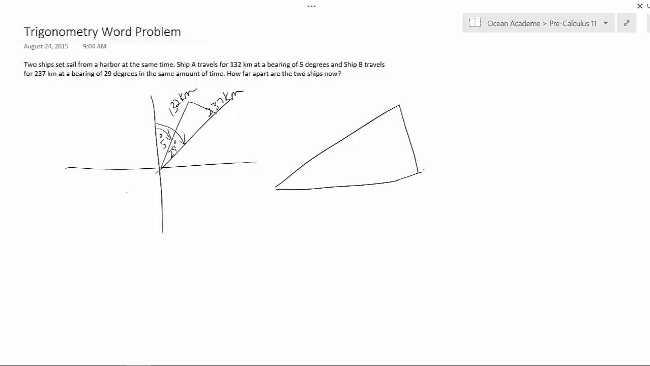 Pre-Calculus 11 - Trigonometry Word Problem - YouTube