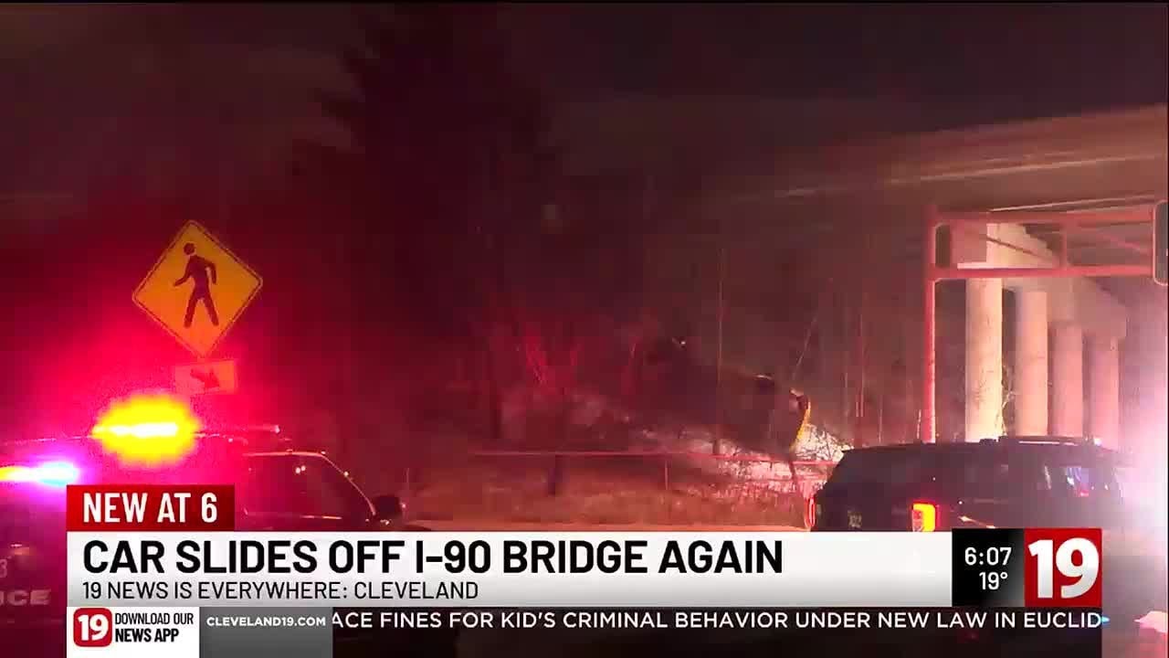 Car slides off I-90 bridge in Cleveland - YouTube