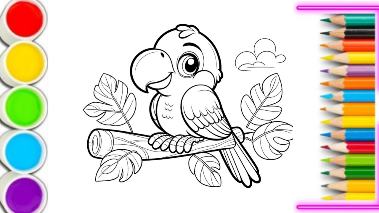 Beautiful Macau Sitting On a Branch// Easy Parrot 🦜 Colouring and ...