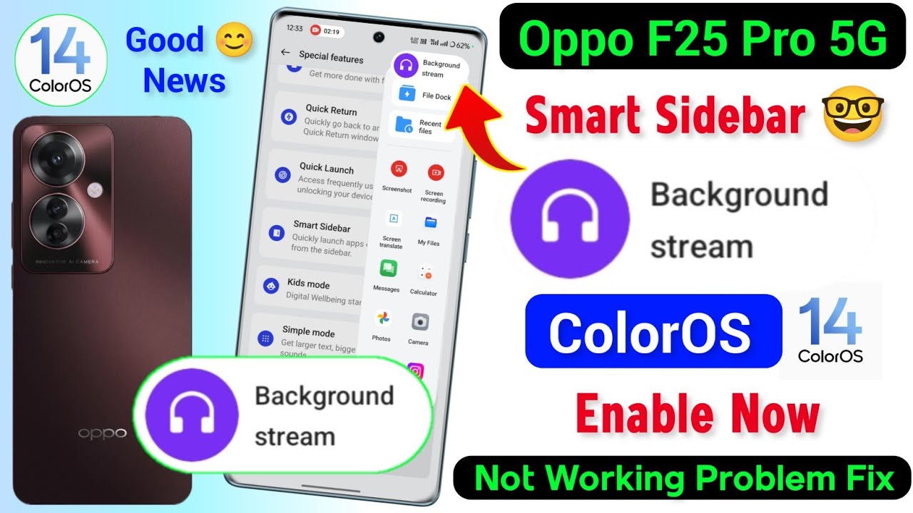 Enable Smart Sidebar Background Stream Oppo F25 Pro | ColorOS 14 ...
