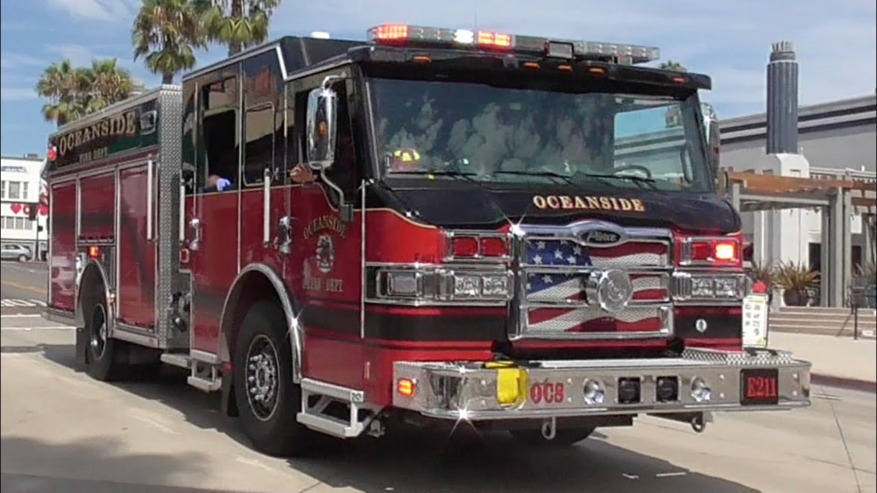 Oceanside Fire Dept. Engine 211 Responding 8/21/2025 - YouTube