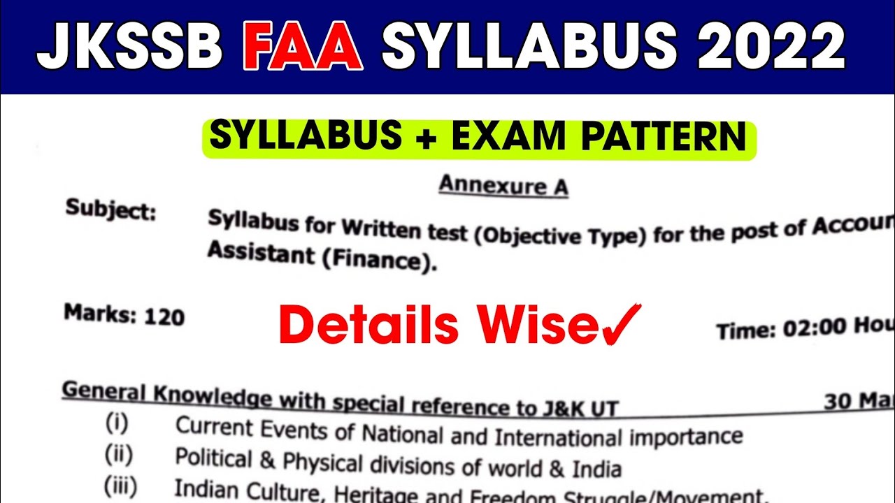 JKSSB FAA Syllabus 2022 | Exam Pattern CBT | New Changes | FAA Official ...