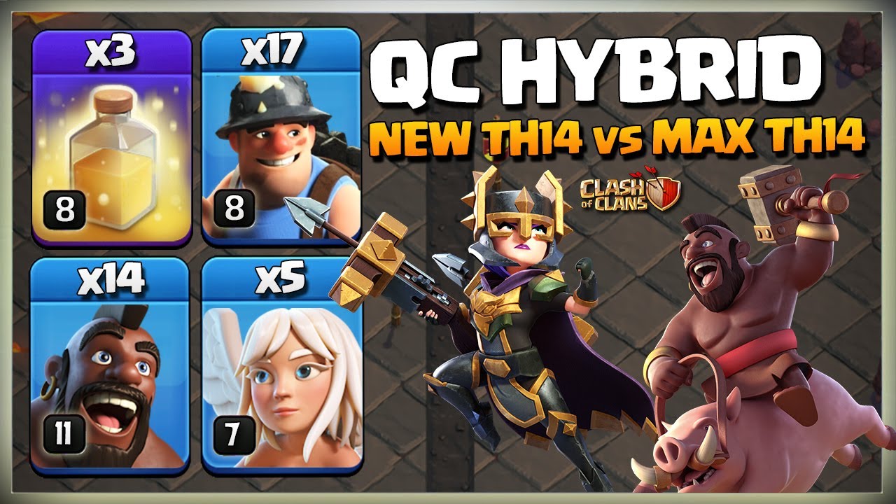 CWL GOD! TH14 Hybrid | Queen Charge Hog Miner Attack Strategy | Best ...