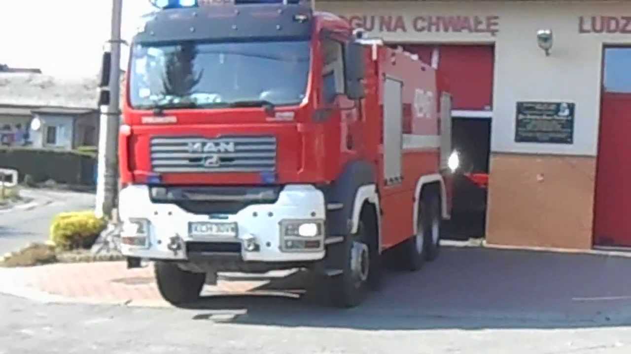 Syrena i wyjazd OSP Psary do pożaru naczepy TIR-a w Trzebini - YouTube