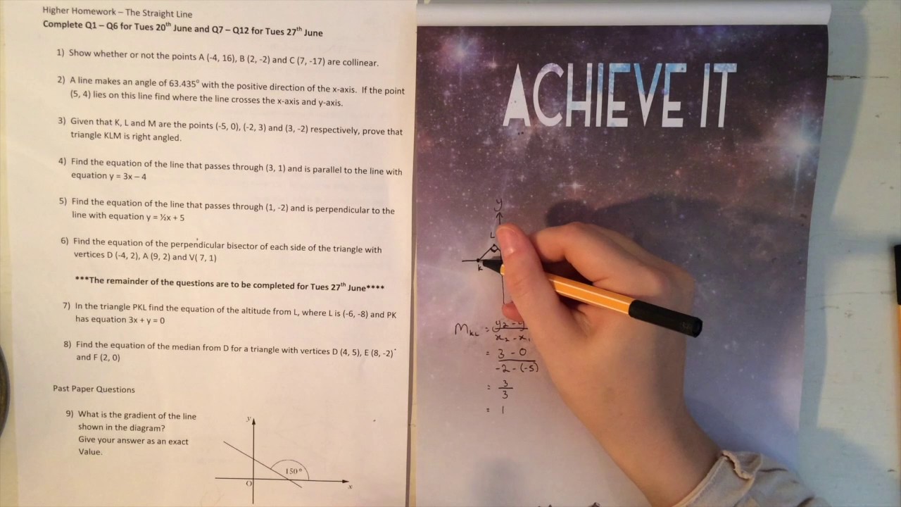 Higher Straight Line Homework - YouTube