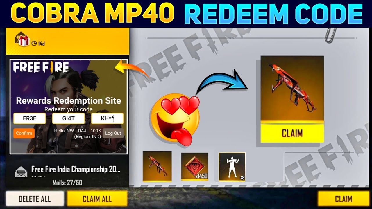 COBRA MP40 REDEEM CODE TODAY | FREE FIRE REDEEM CODE TODAY | FF REDEEM ...