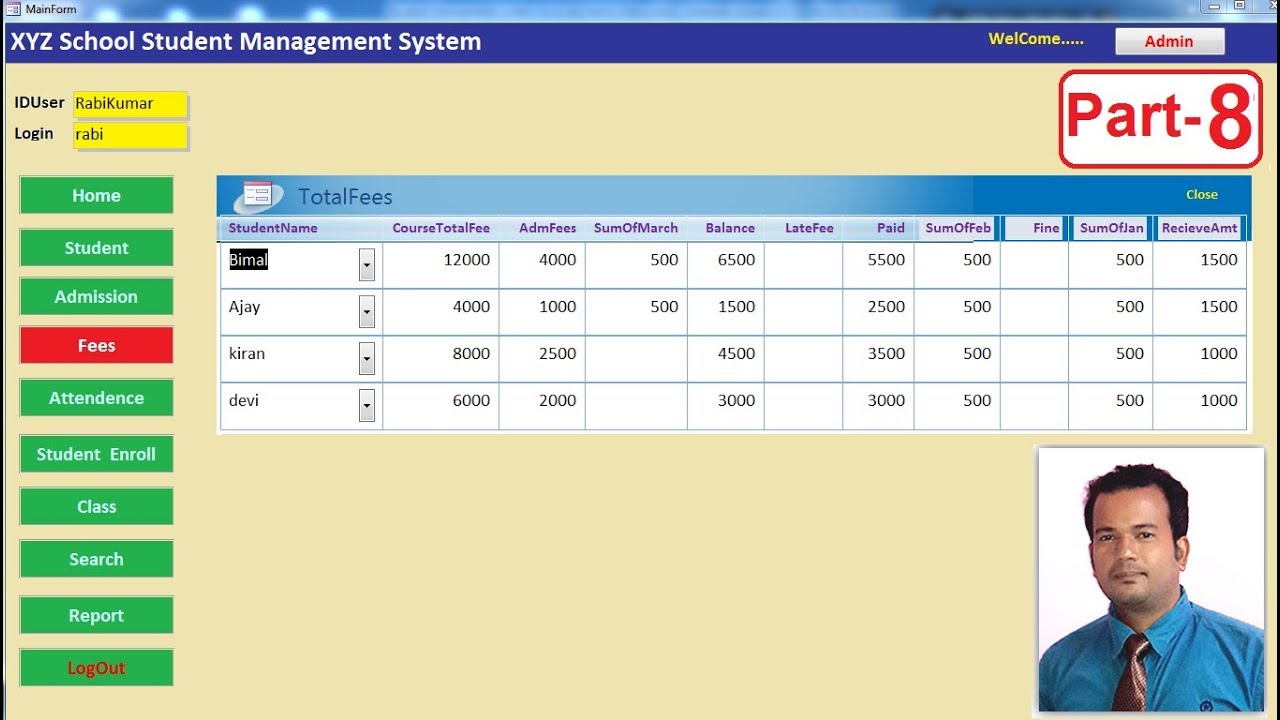 Student Management System in Access 2007 Part 8-Total Received Fee ...