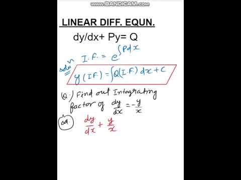 Differential Equation: LINEAR DIFF. EQUN. dy/dx+y/x=0 Diploma ...