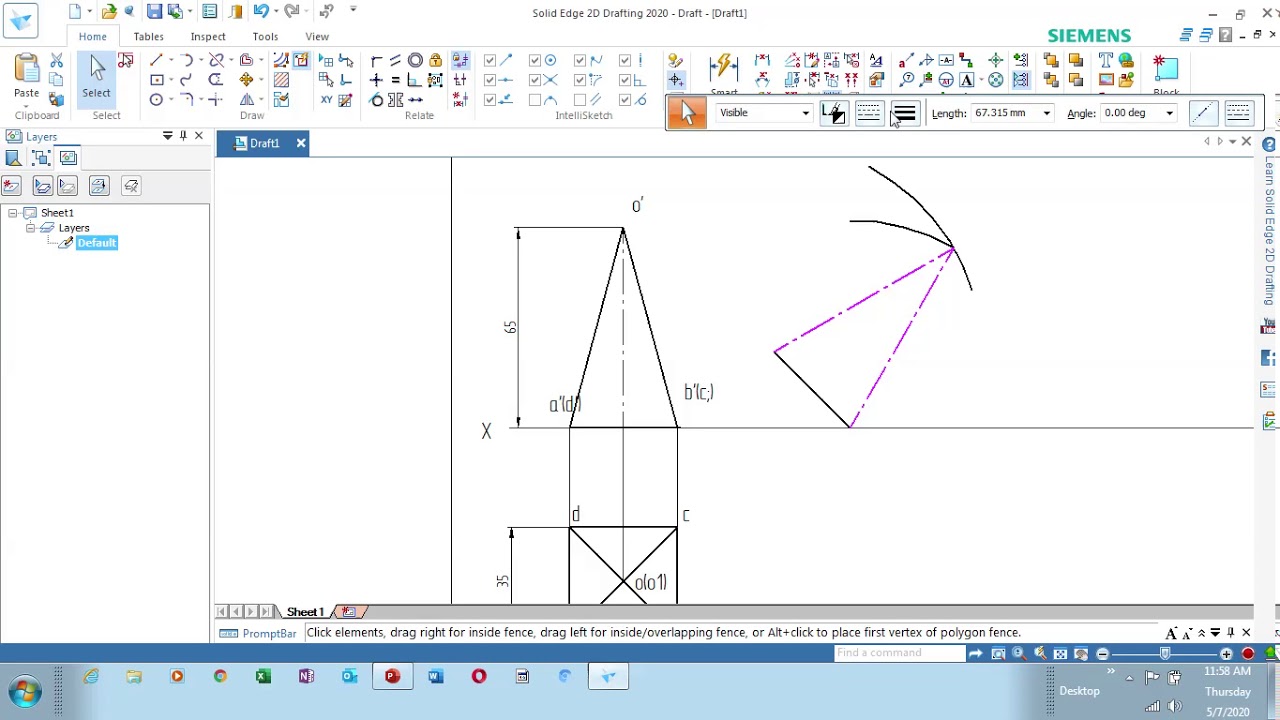 CAED | Projections of Solids | Square Pyramid | Problem 3 - YouTube