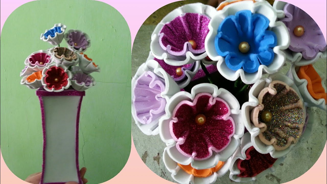 Cara membuat bunga dan vas bunga dari busa - YouTube