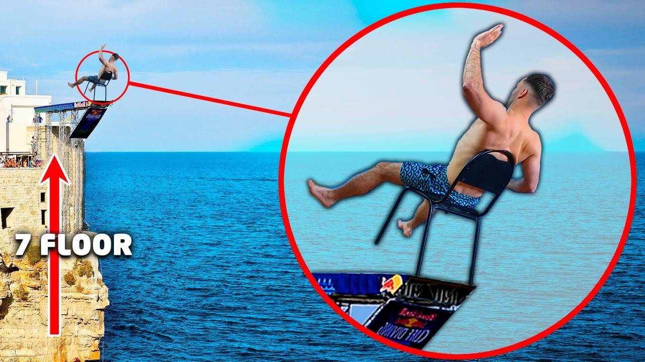 EPIC CHAIR FALLING trick from 20 meters | Cliff jumping at Crete - YouTube