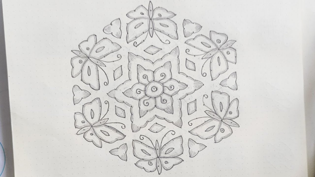 21×11 easy butterfly rangoli design || big rangoli || dot rangoli - YouTube