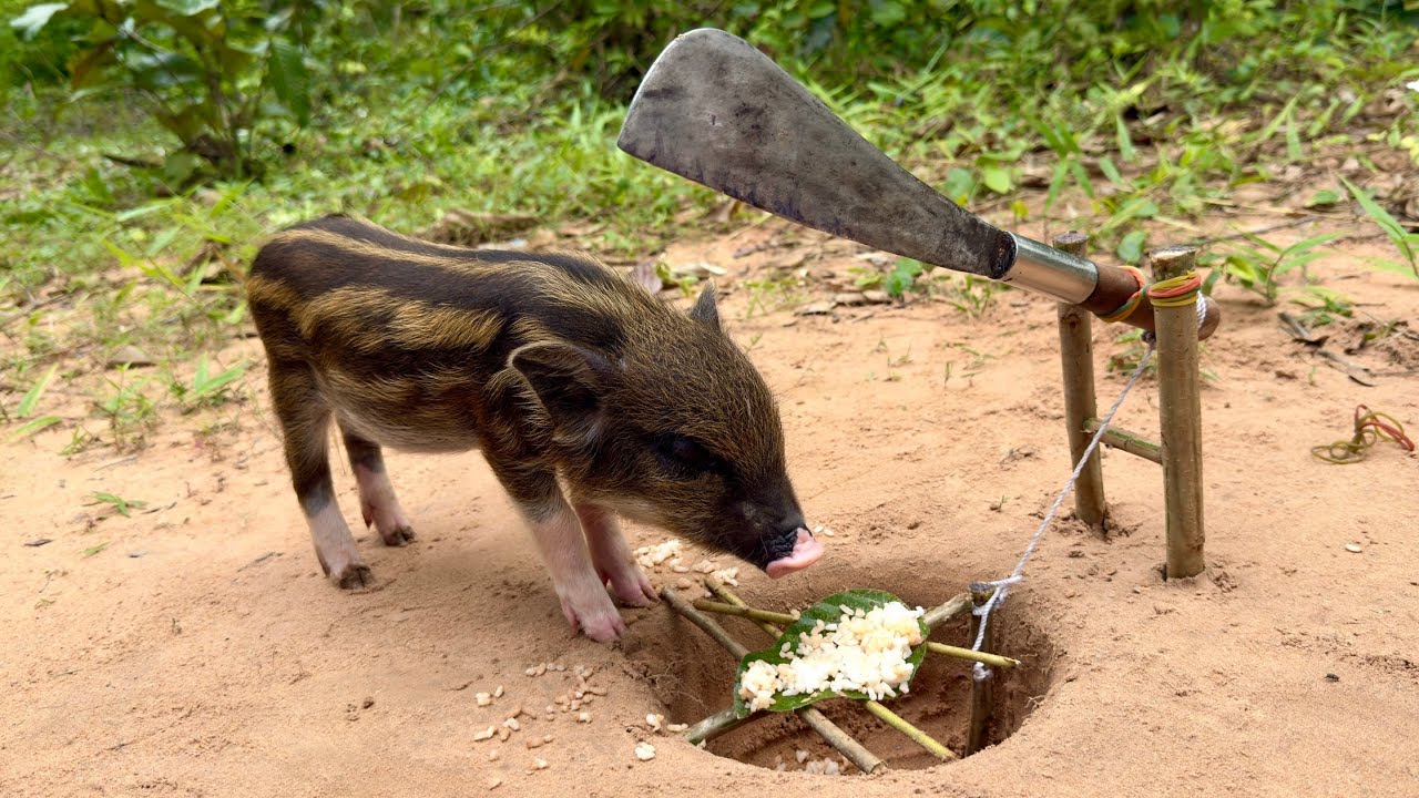 Build Underground Wild boar Trap Using Small Knife & Wood Fall in to ...