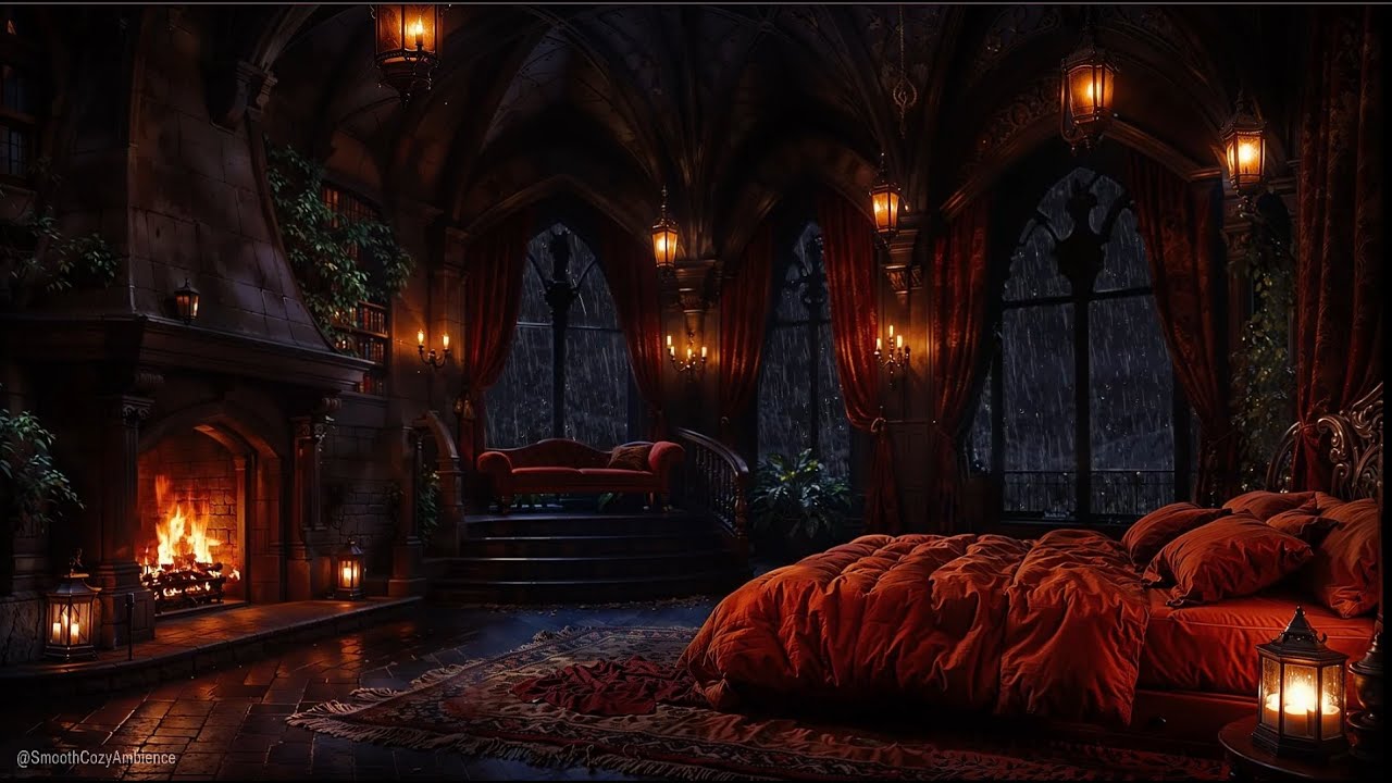 Marvelous Warm Cozy Castle Room With Thunderstrom And Rain Sounds - YouTube
