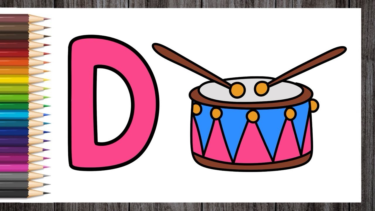 How to Draw Alphabet D for Drum Cartoon Easy for Kids | Cute Little ...