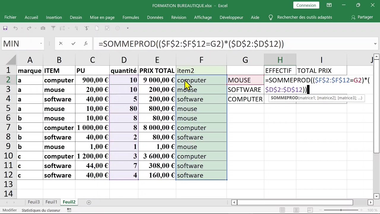 COMMENT UTILISER les fonctions SOMMEPROD et SUPPRESPACE de MS EXCEL ...