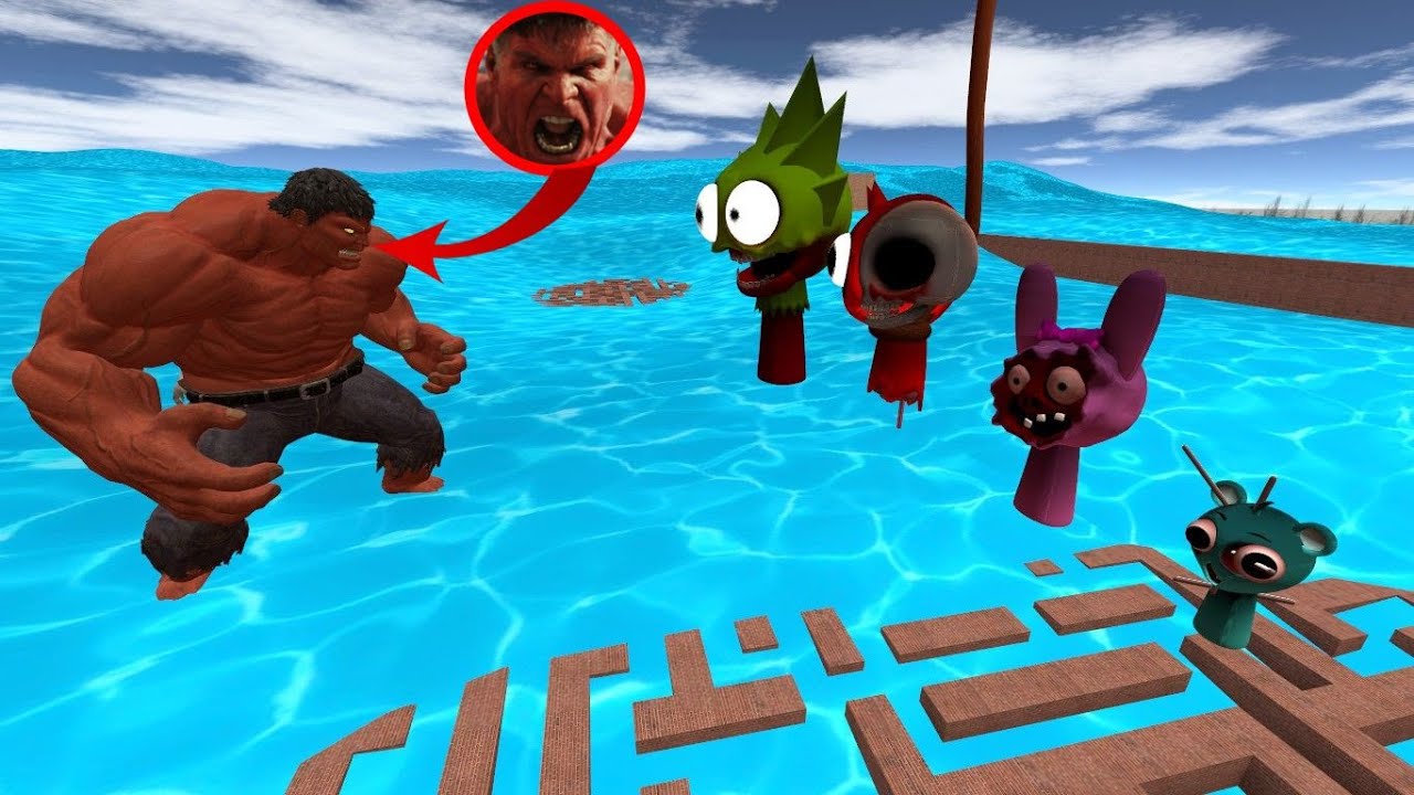 RED HULK vs. A HUGE GANG OF SCARY SPRUNKI in the MAZE! 💥 CAN I SURVIVE ...