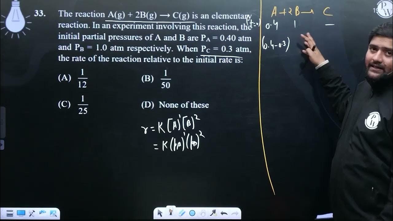 The reaction A(g) + 2B(g) C(g) is an elementary reaction. In an ...