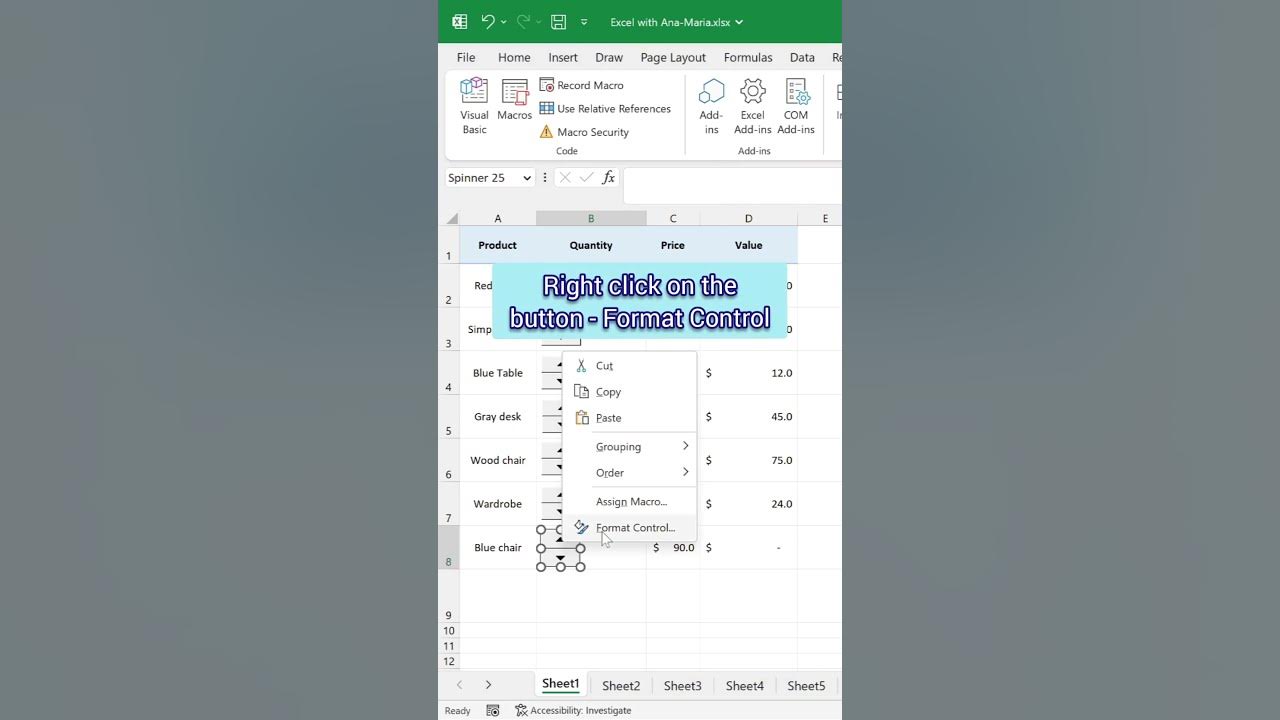 How to insert Spin buttons in Excel #excel #tutorial #exceltips #shorts - YouTube