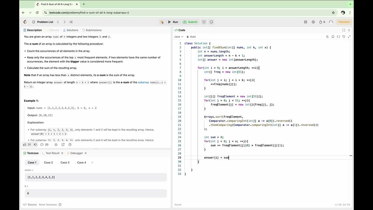 Weekly Contest 419: Find X-Sum of All K-Long Subarrays I - YouTube