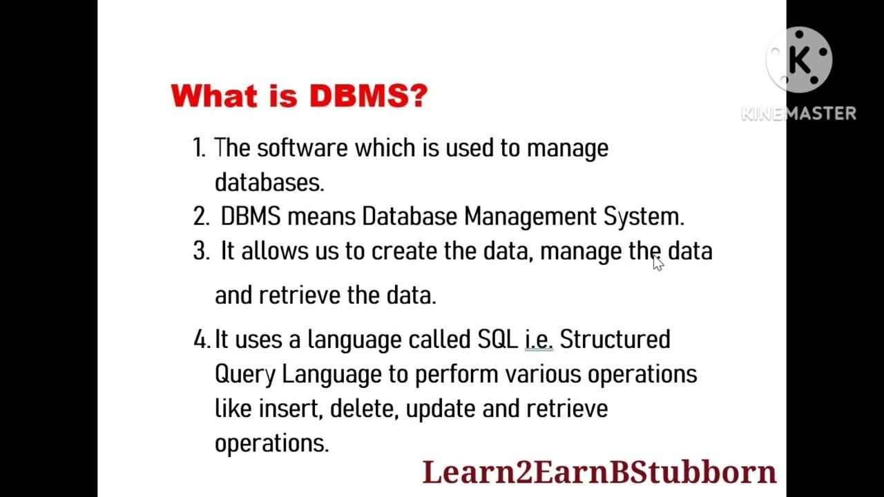 What Is Dbms Explained In Telugulearn2earnbstubborn Sqltutorial Youtube