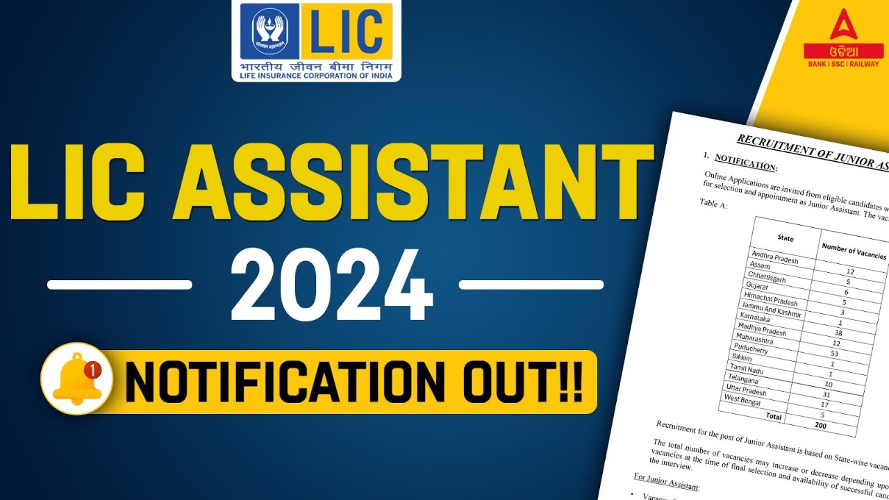 LIC Assistant Notification 2024 Out | | LIC Junior Assistant | LIC ...