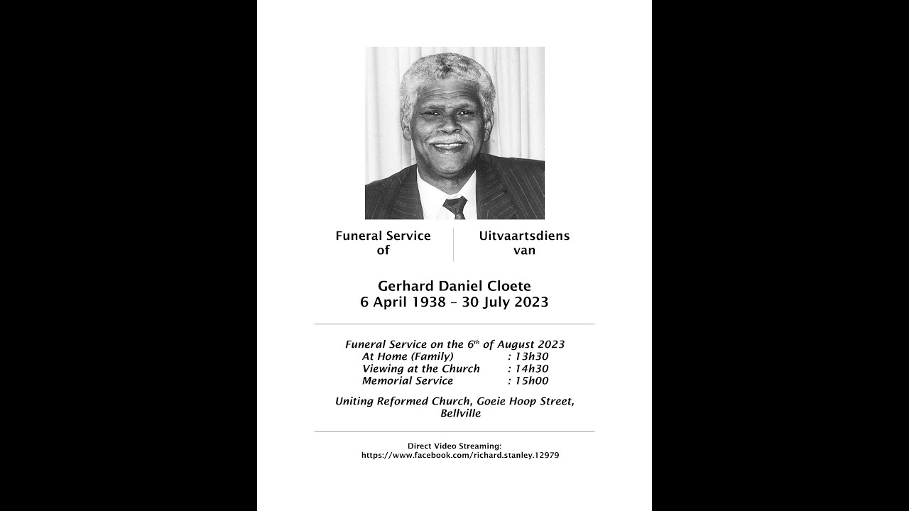 Funeral Service of the late prof Daan Cloete - YouTube