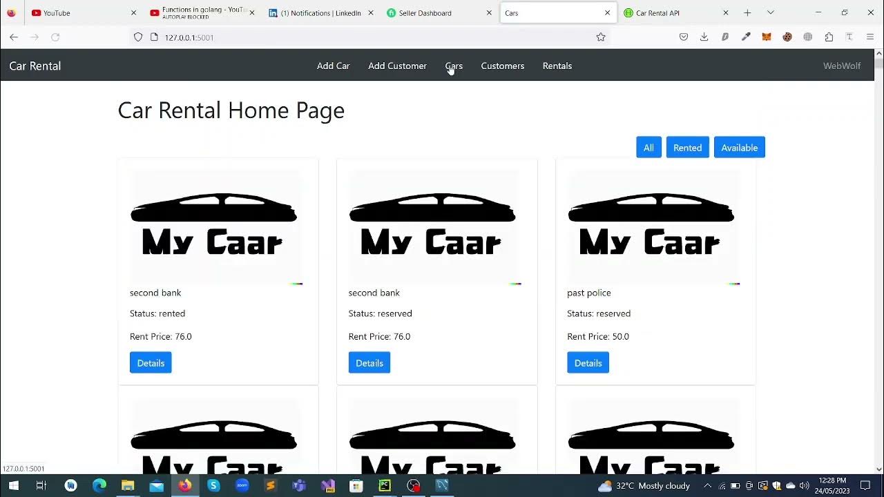 python car rental website with REST API from scratch demo - YouTube