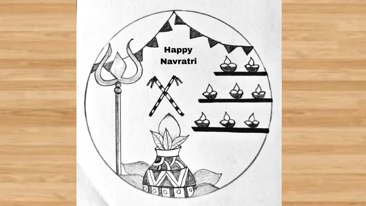 Happy Navratri Ka Chitra Kaise Banaen | Navratri Drawing In Circle Easy ...