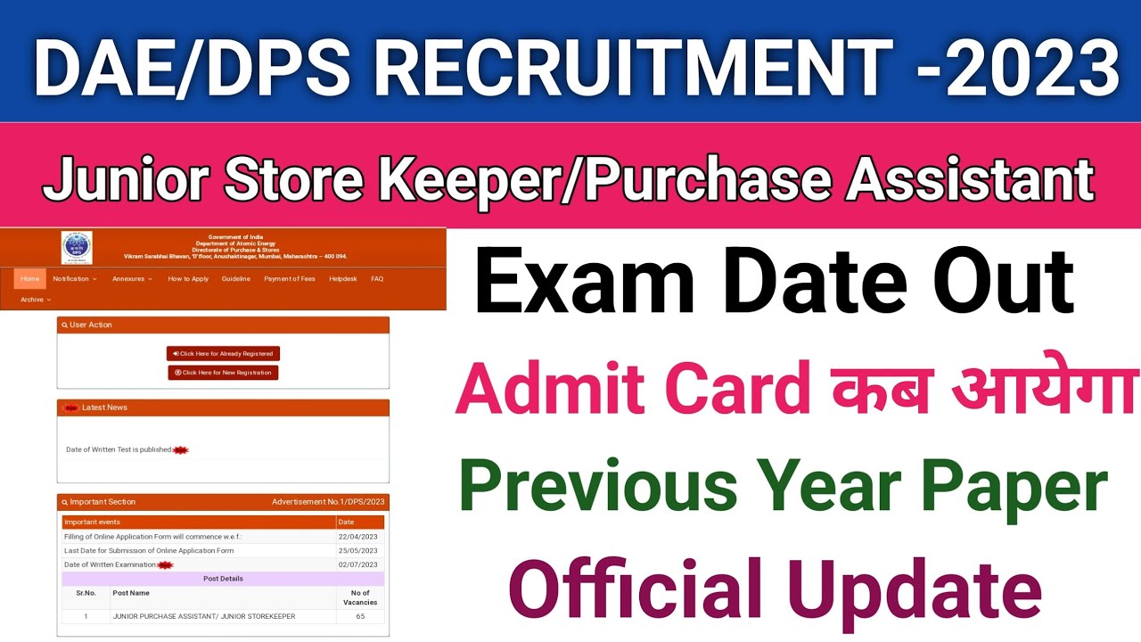 DAE DPS Exam Date Out||Junior Store Keeper & Purchase Assistant||Admit ...