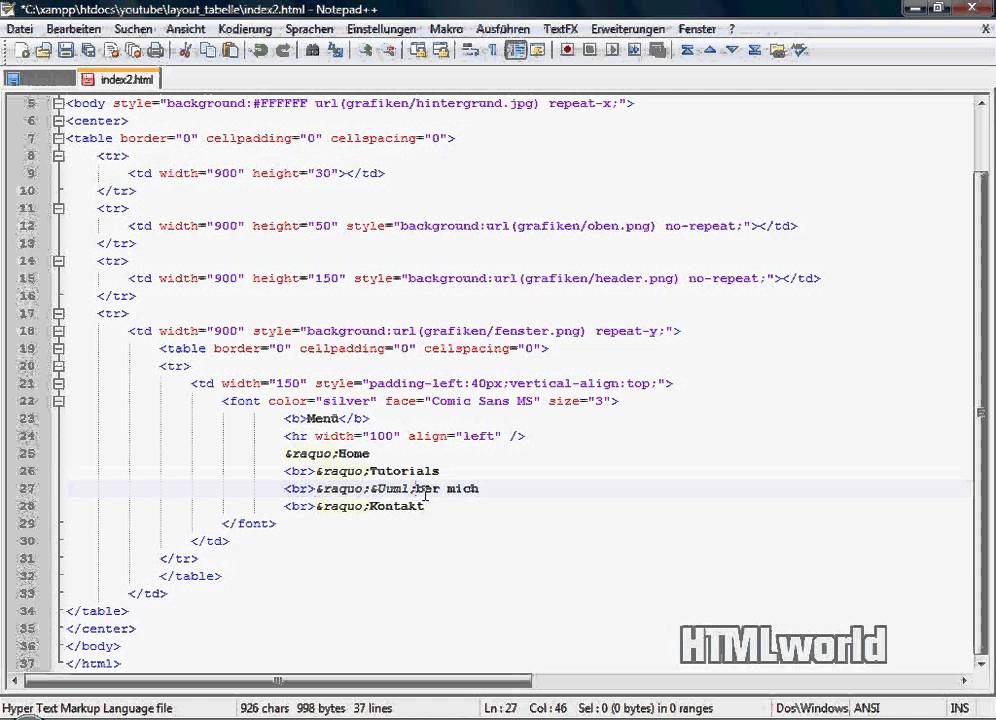 HTML Tutorial: Das erste Layout mit Tabellen | Teil 2 von 2 | deutsch ...