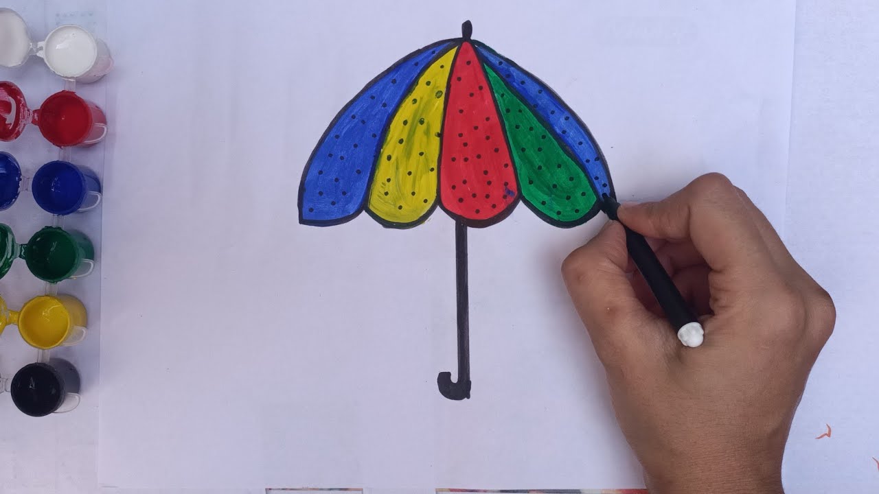 How to draw and colour an umbrella for kids || chhatri kese banate hain ...