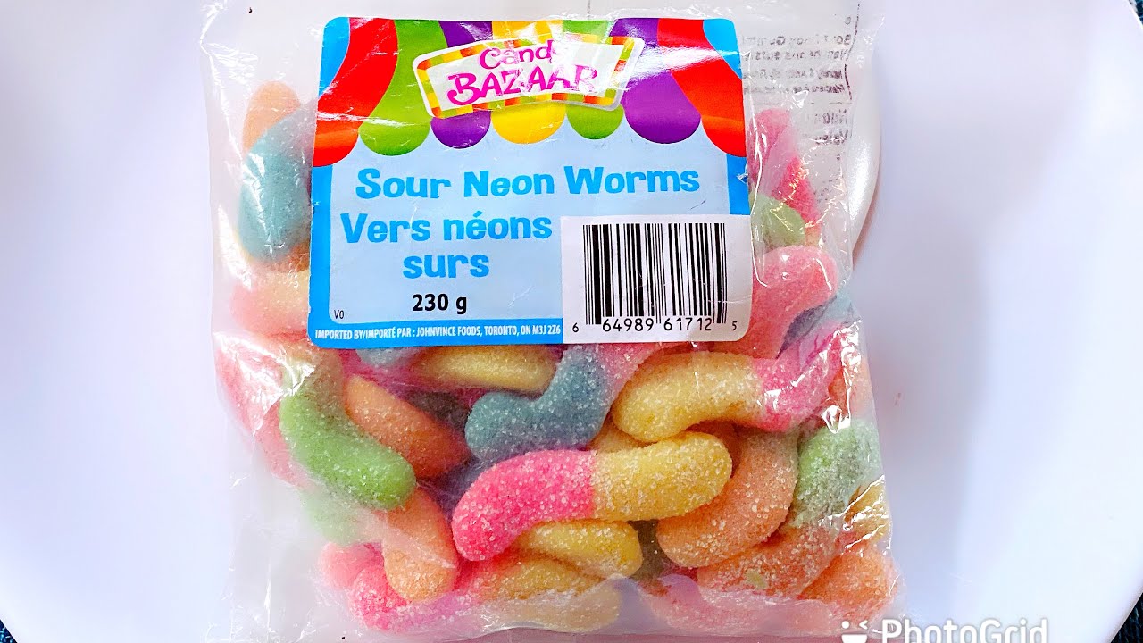 CANDY BAZAAR SOUR NEON WORMS |UNBOXING, TASTE-TEST & REVIEW - YouTube