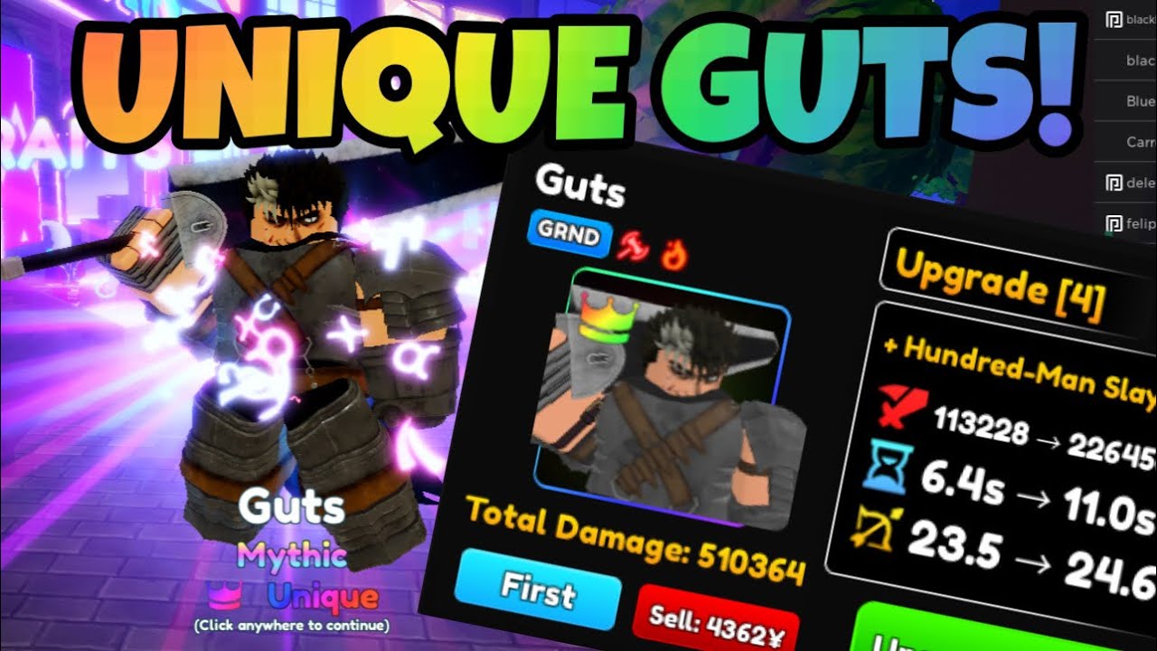 HOW BUSTED IS *UNIQUE* GUTS? MAX LEVEL GUTS SHOWCASE ON ANIME ...