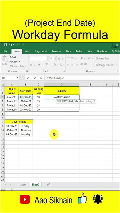 workday formula in excel - YouTube