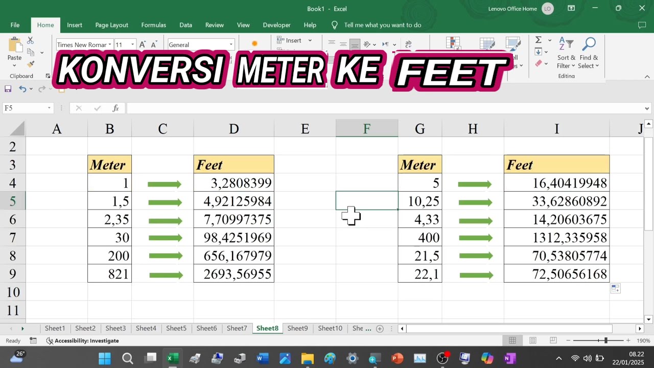Cara Konversi Satuan Meter Menjadi Feet / Kaki di Excel - Menggunakan ...