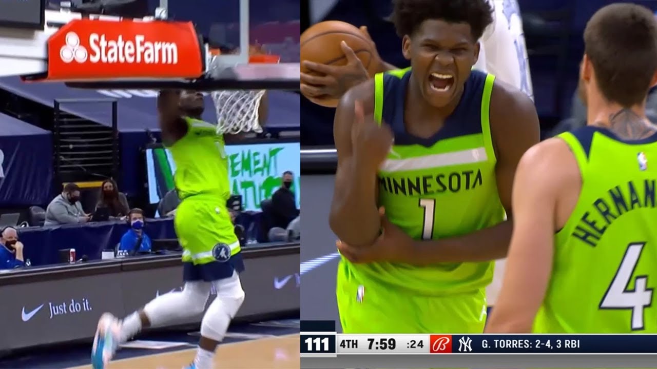 Anthony Edwards jumps a little high, hits his elbow on the rim👀 - YouTube