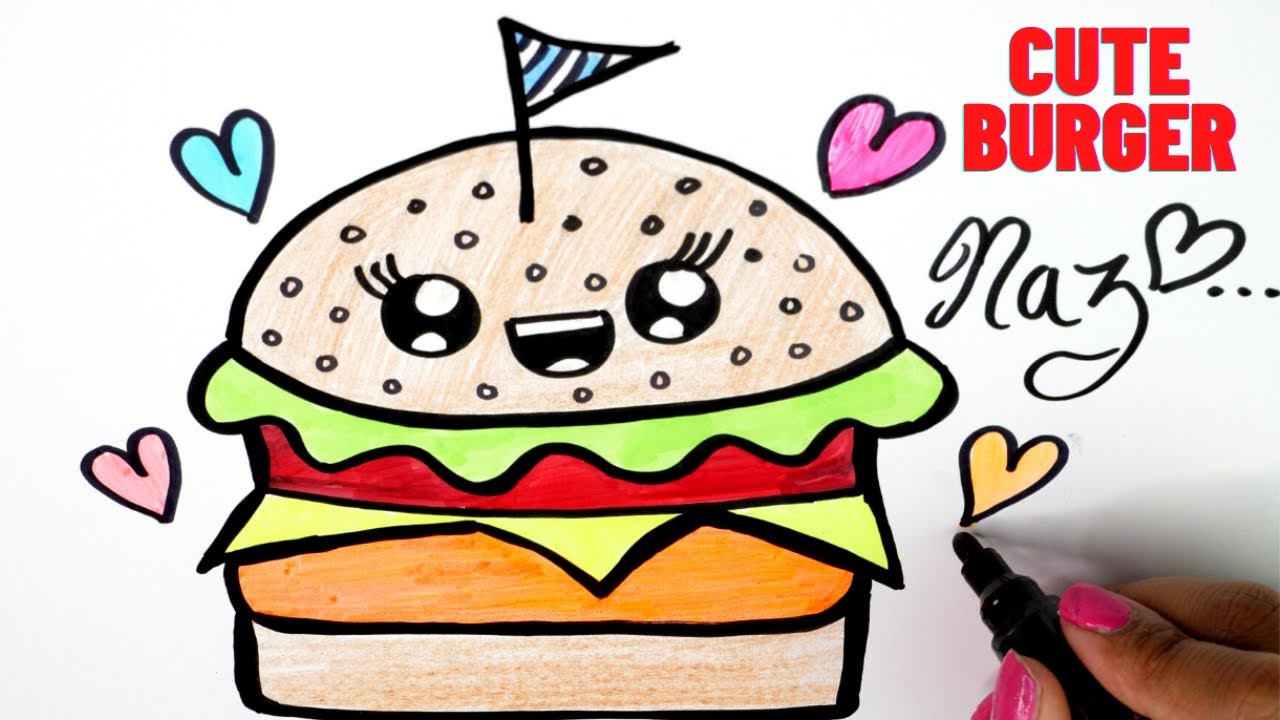 How To Draw A Cheeseburger | easy tutorial | 4K Video (Ultra HD) - YouTube