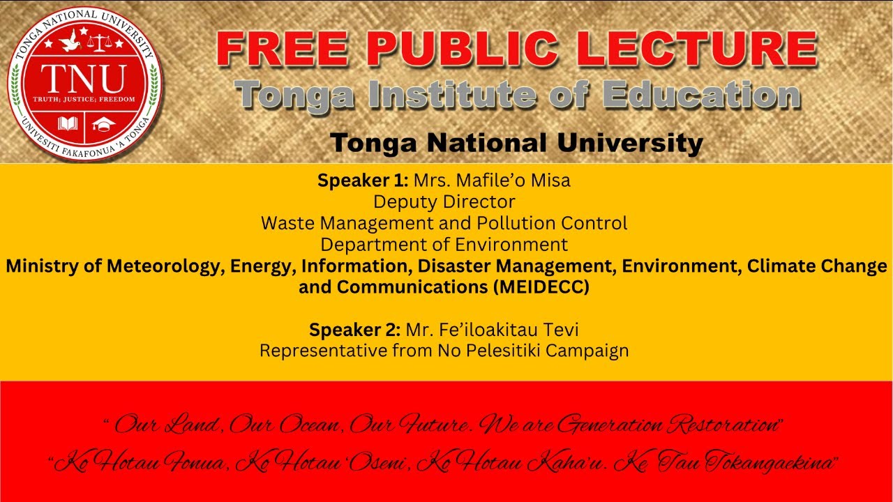 FREE PUBLIC LECTURE , TONGA NATIONAL UNIVERSITY - YouTube