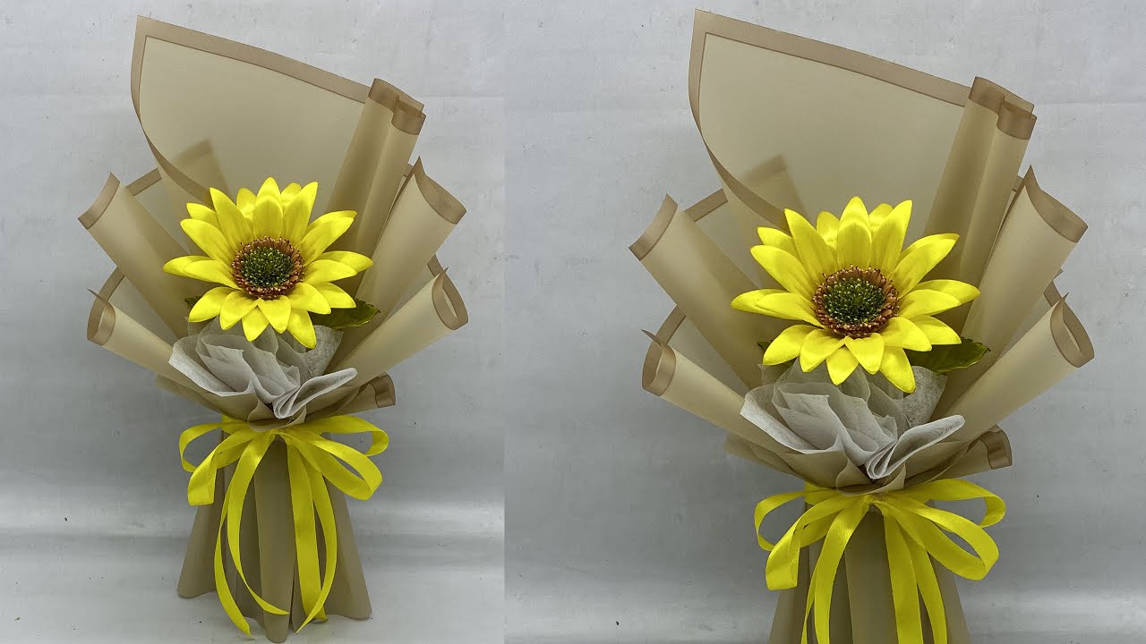 DIY | Cara Membuat Buket Bunga Matahari Dari Pita Satin | Wrapping ...