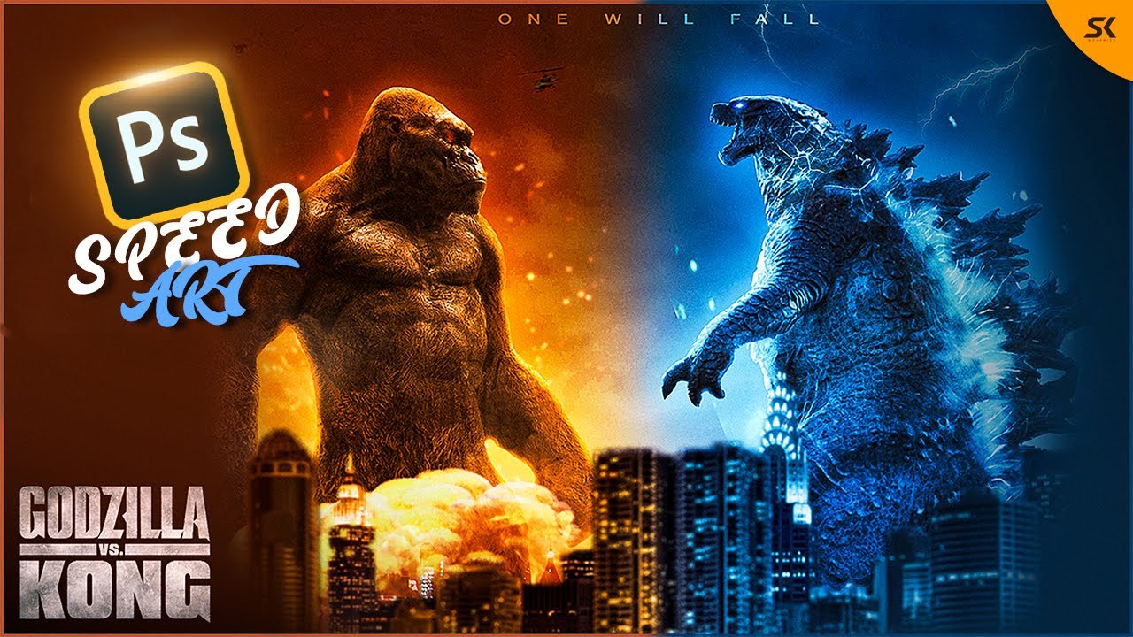 Godzilla VS Kong | Poster Design | SpeedArt | Photoshop | SK Graphics ...
